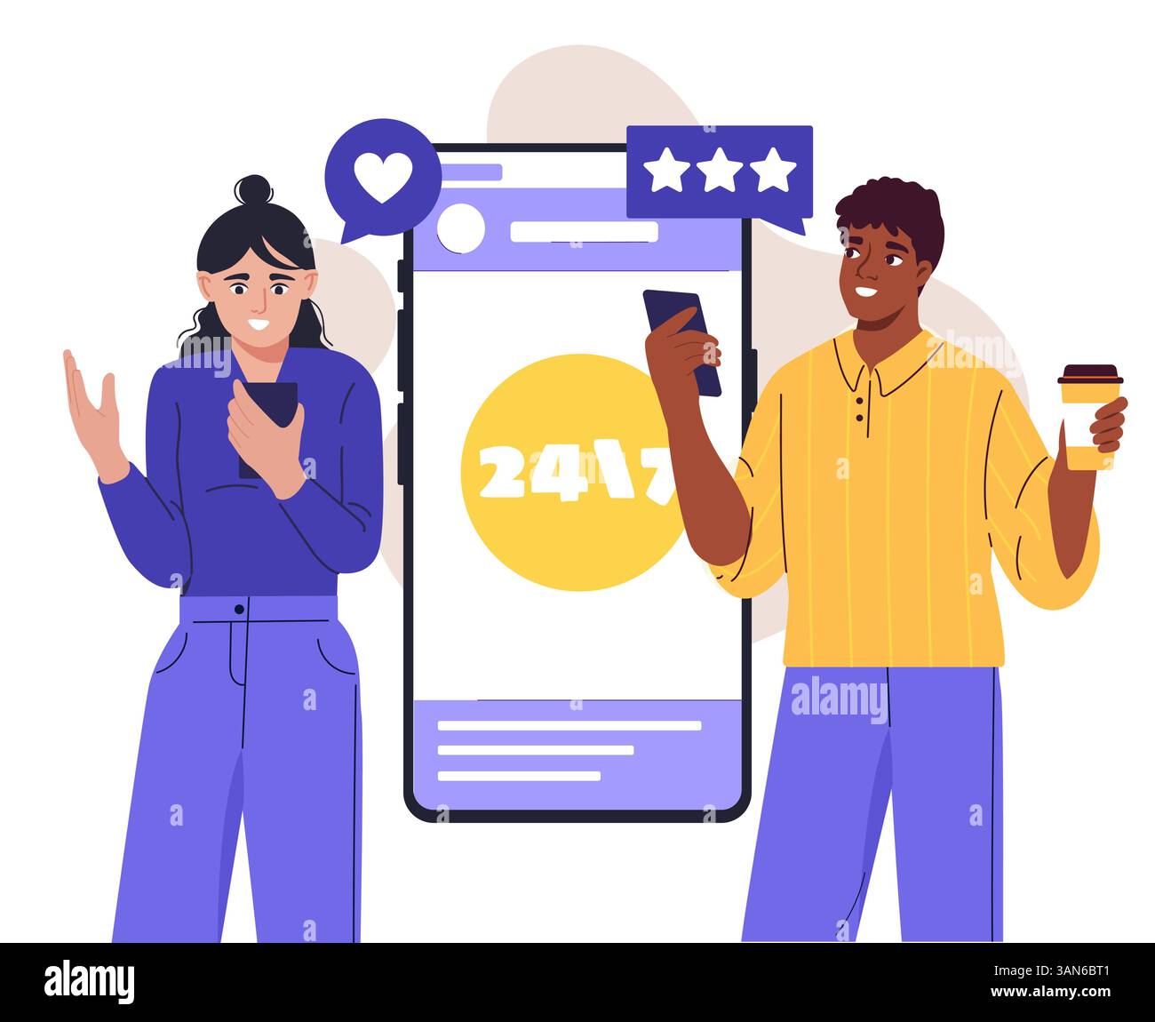 Young people using smartphones happily. Vector illustration Stock ...