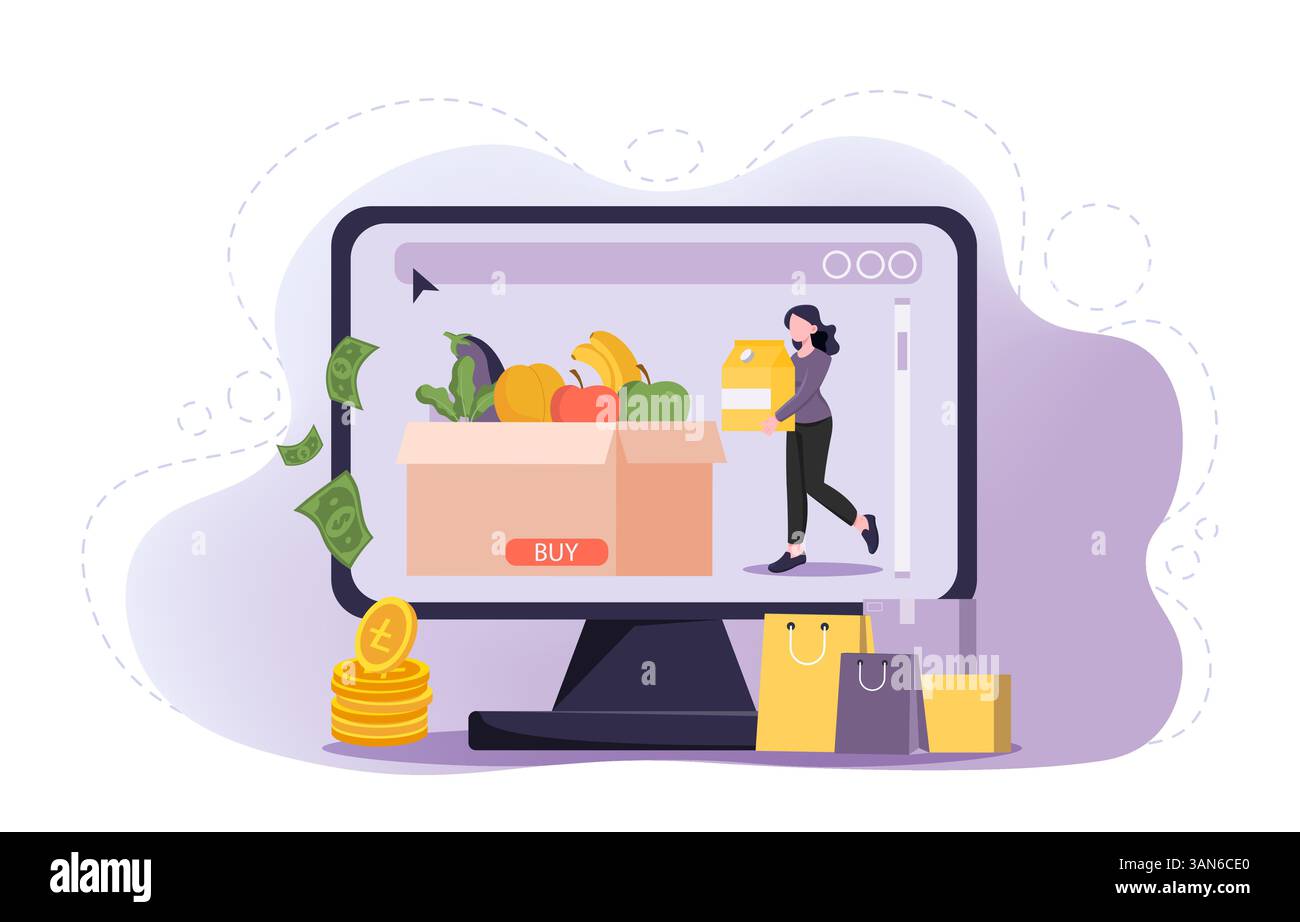 Online grocery shopping concept screen. Vector illustration Stock ...