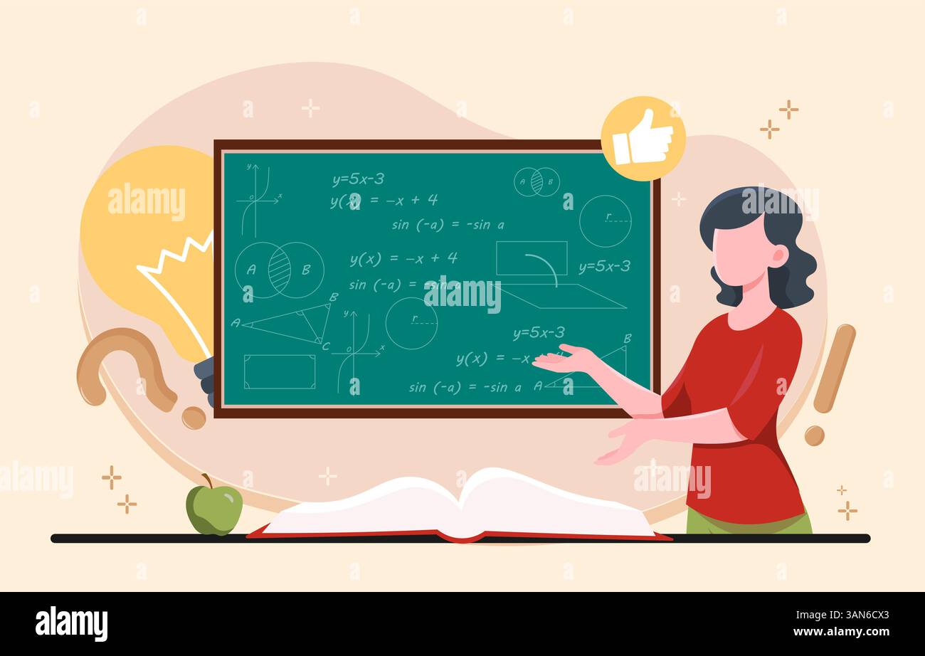 Female teacher explaining math concept. Vector illustration Stock ...
