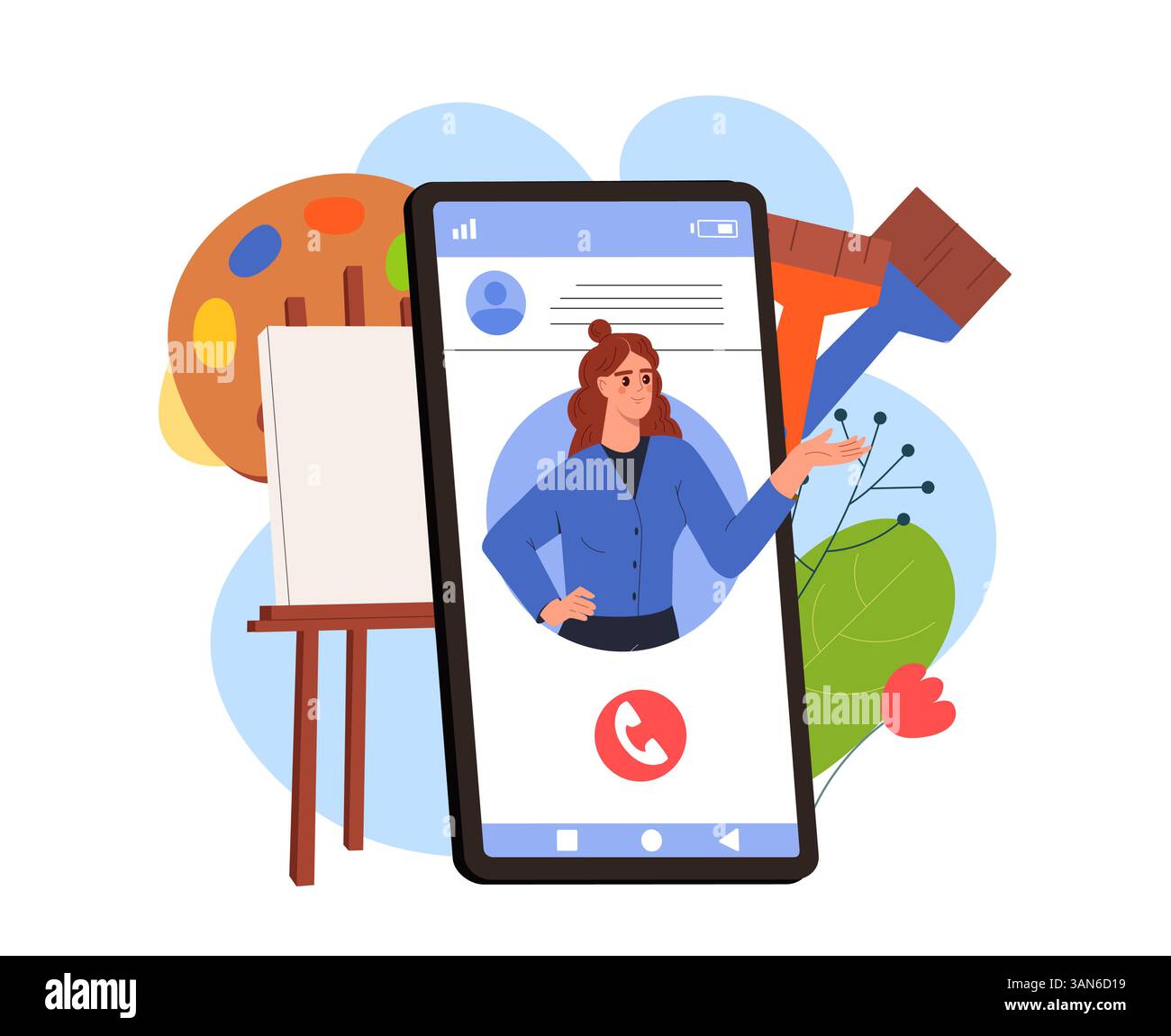 Online art class concept with phone screen. Vector illustration Stock ...
