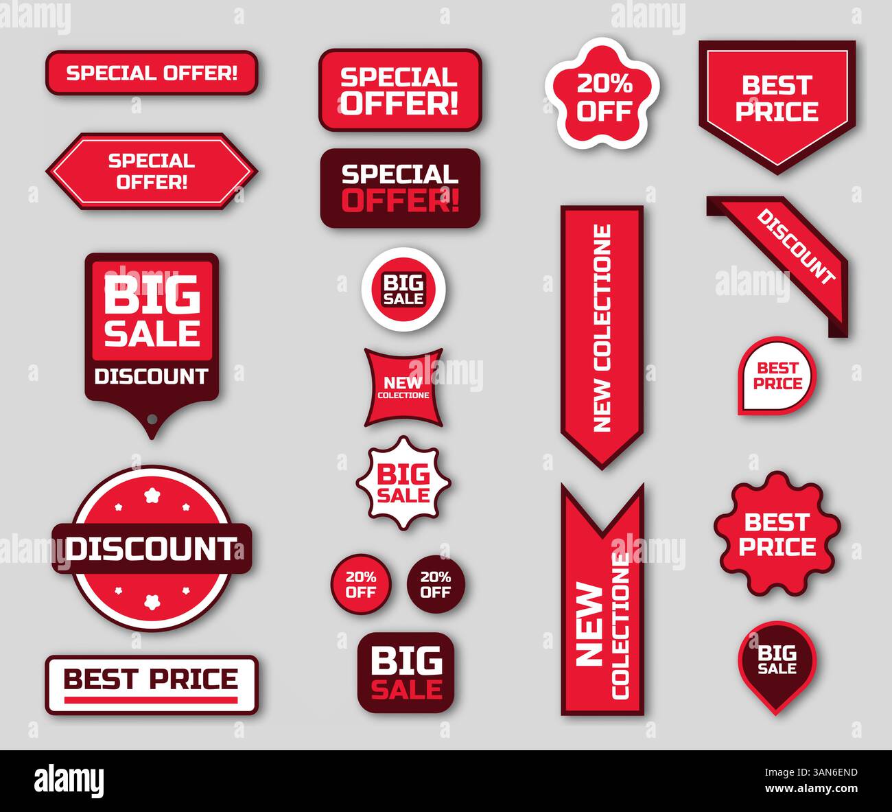 Red sale and discount labels set. Vector illustration Stock Vector ...
