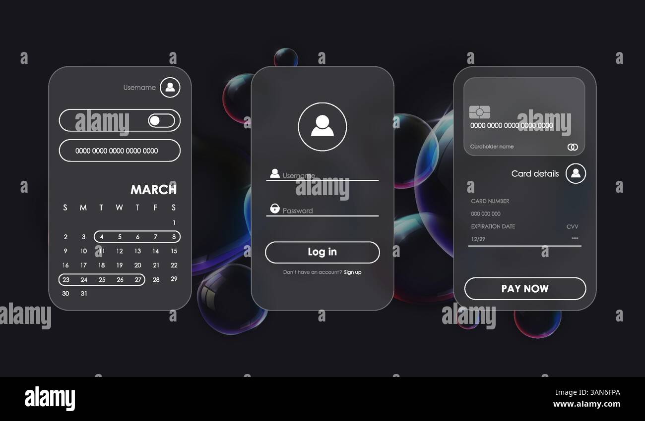 Mobile UI login and payment screen design. Vector illustration Stock ...
