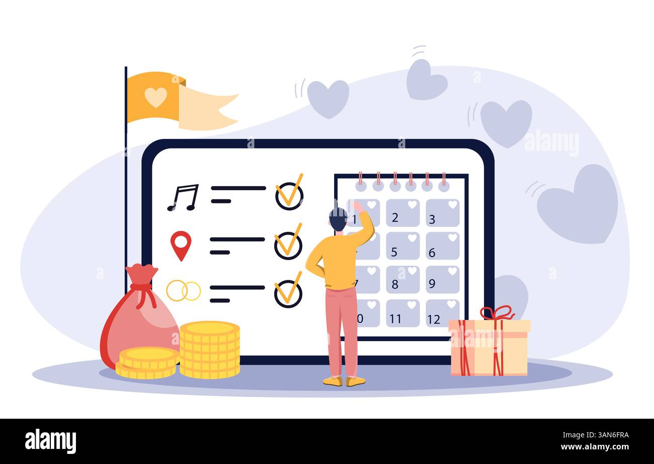 Wedding planning checklist calendar view. Vector illustration Stock ...