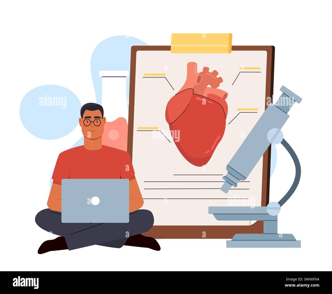 Medical student studying human heart anatomy. Vector illustration Stock ...