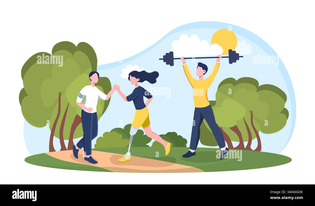 Inclusive fitness concept outdoors. Vector illustration Stock Vector ...