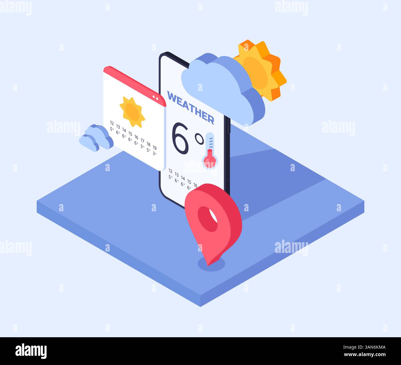 Weather forecast app and calendar display. Vector illustration Stock ...