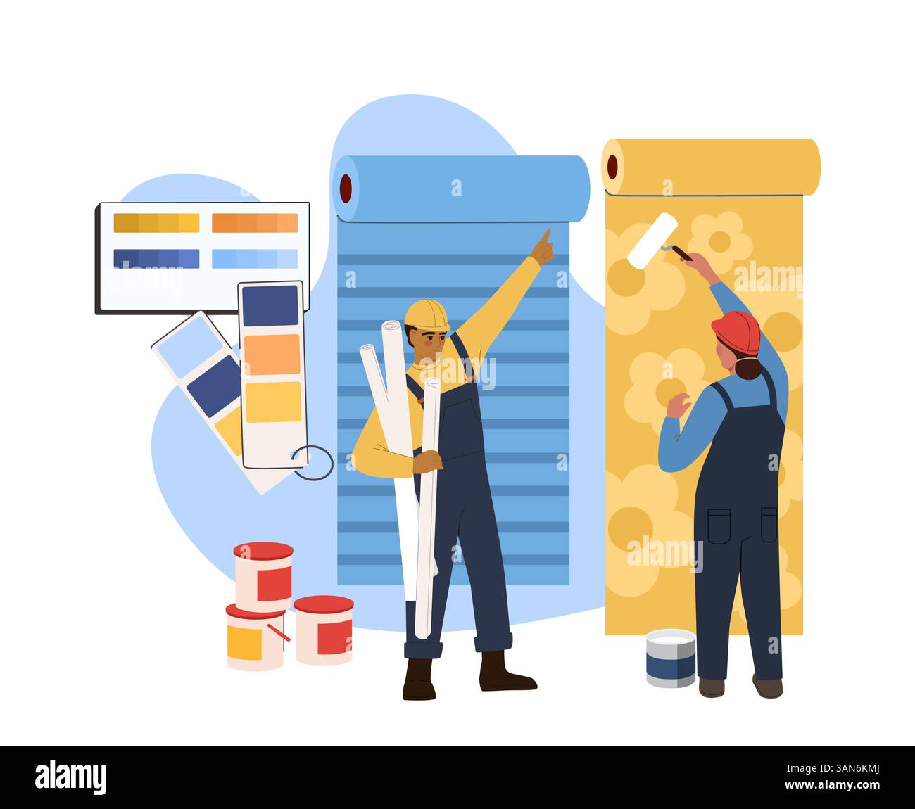 Wallpaper workers with color swatches. Vector illustration Stock Vector ...