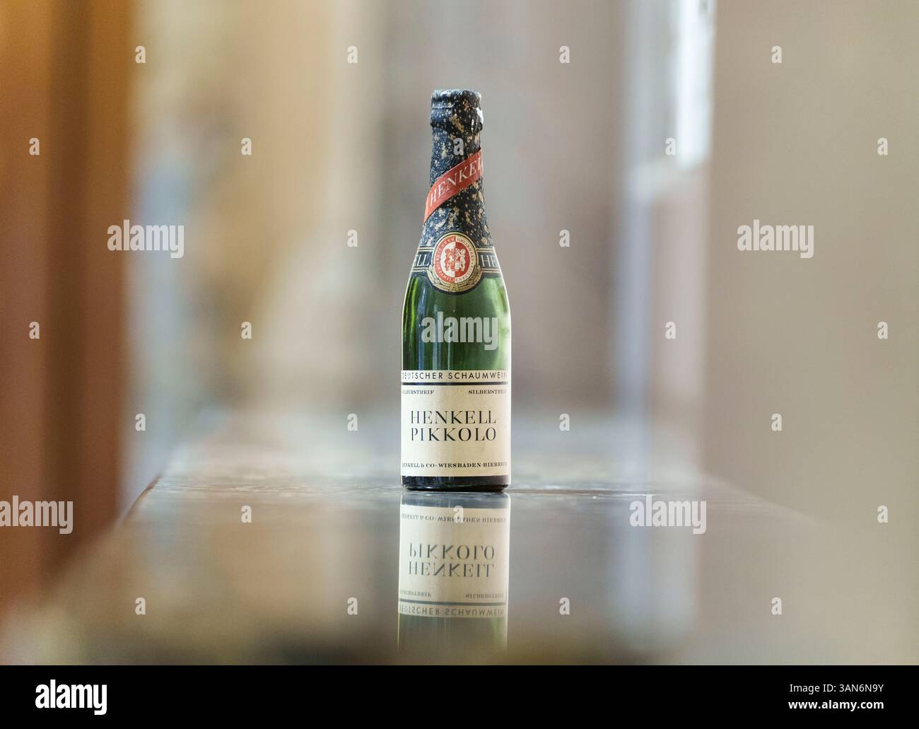 Wiesbaden, Germany. 10th Apr, 2025. A bottle of "Henkell Pikkolo ...