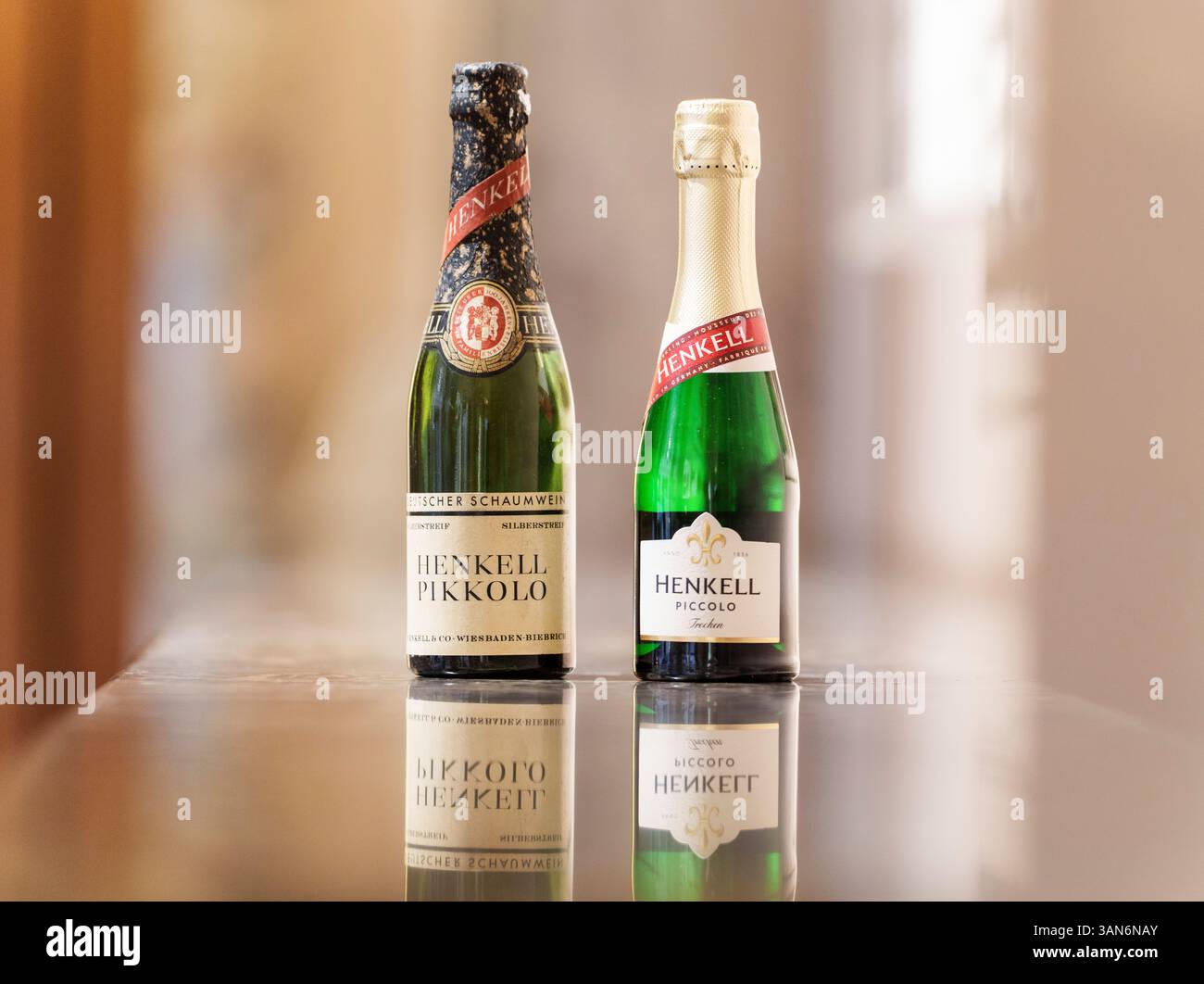 Wiesbaden, Germany. 10th Apr, 2025. A bottle of "Henkell Pikkolo ...