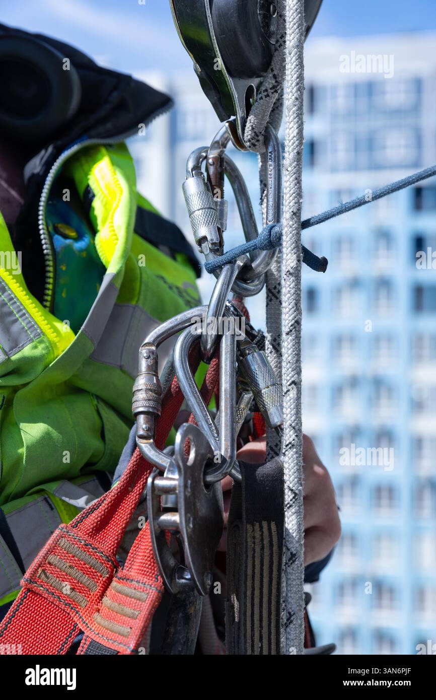 Close-Up of Safety Gear and Rigging Equipment in a Construction Setting ...