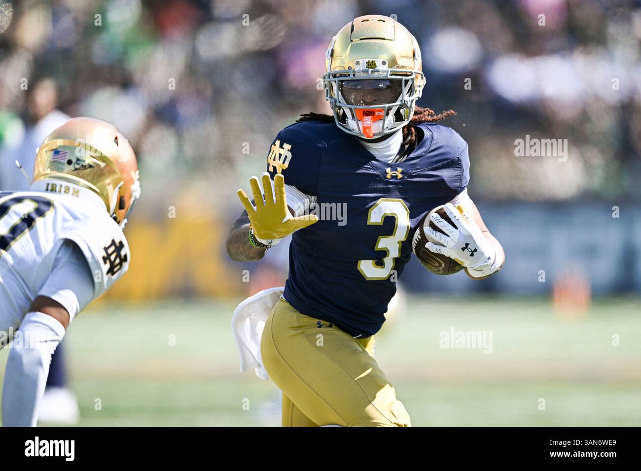 SOUTH BEND, IN - APRIL 12: Notre Dame RB Gi'Bran Payne (3) runs with ...