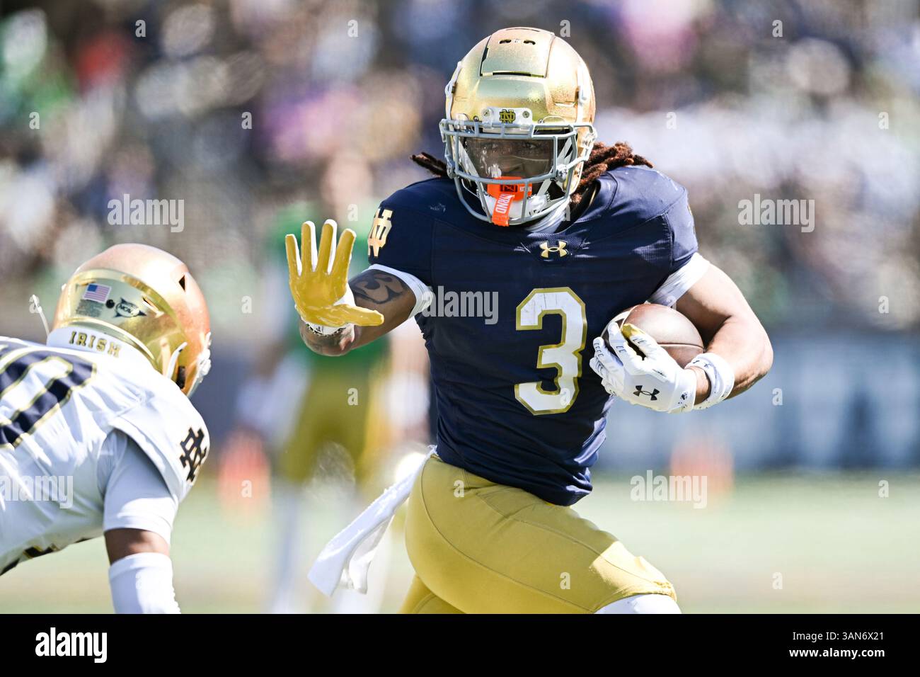SOUTH BEND, IN - APRIL 12: Notre Dame RB Gi'Bran Payne (3) runs with ...