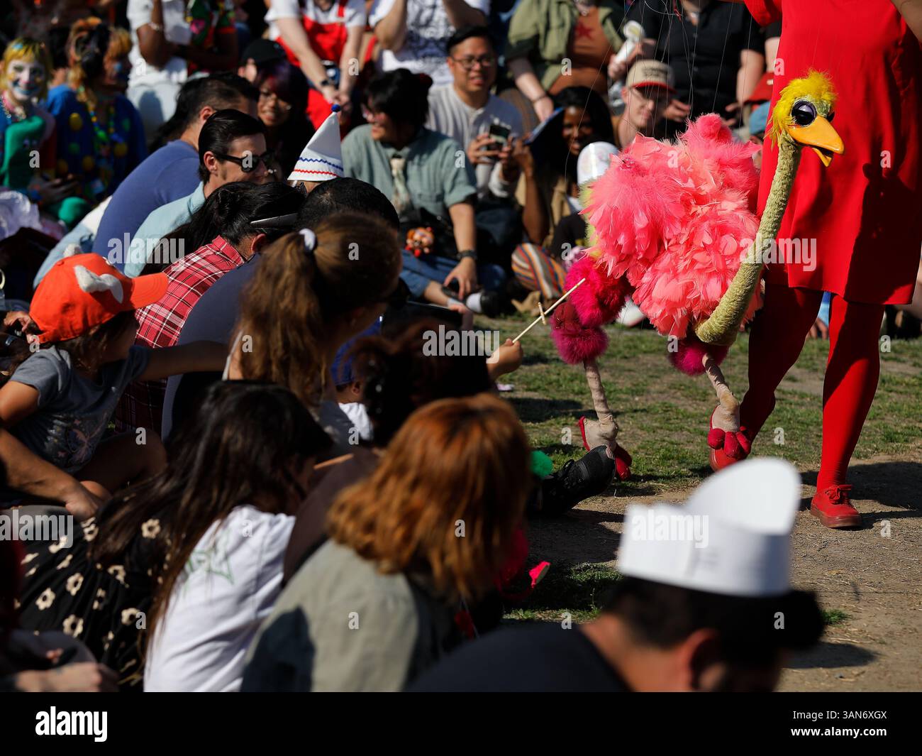 Los Angeles, USA. 13th Apr, 2025. People watch a puppet show during the Bob Baker Day Festival ...