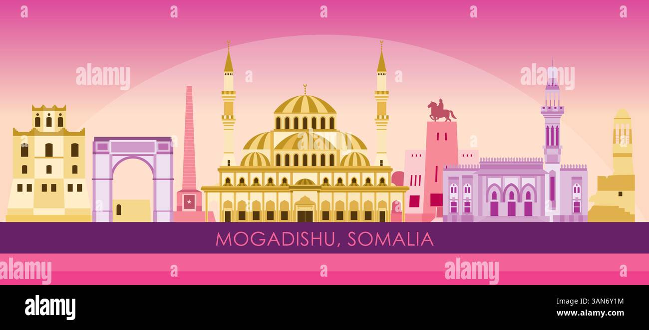 Sunset Skyline panorama of city of Mogadishu, Somalia - vector ...