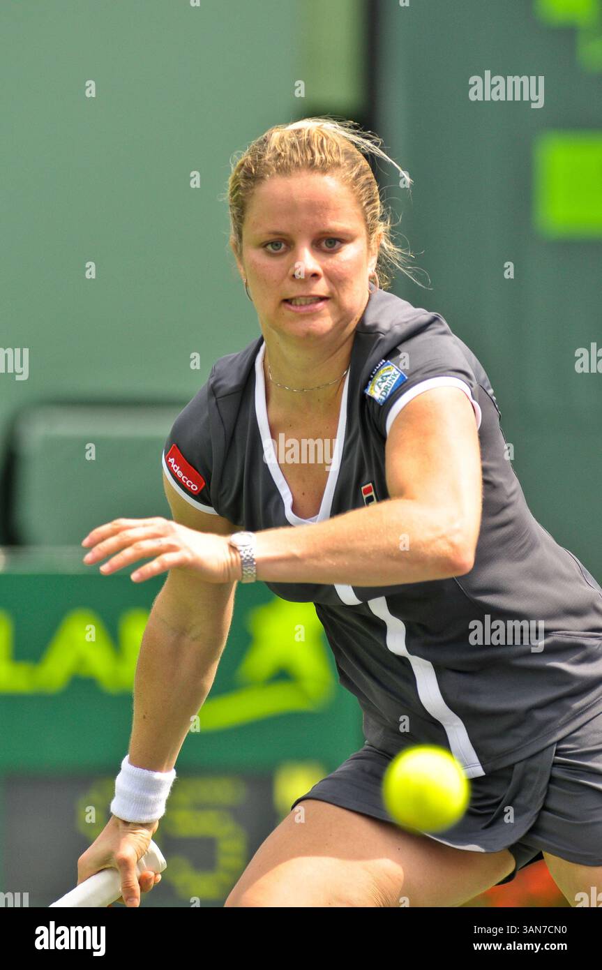 March 28,2010 Kim Clijster (BEL) 6-0, 6-1 defeats Shahar Peer (ISR) in fourth round action at ...