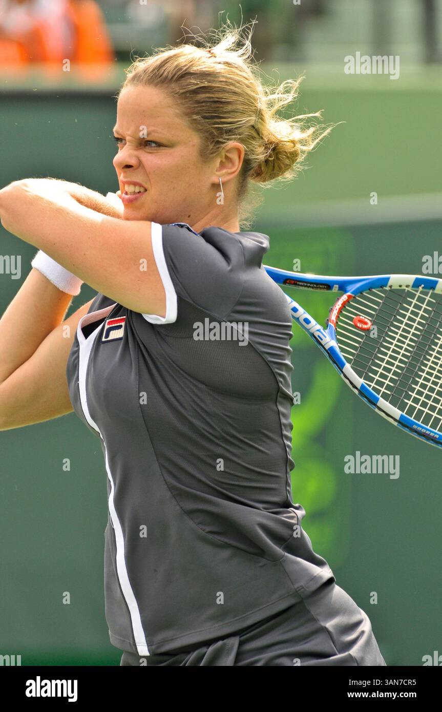 March 28,2010 Kim Clijster (BEL) 6-0, 6-1 defeats Shahar Peer (ISR) in fouth round action at the ...