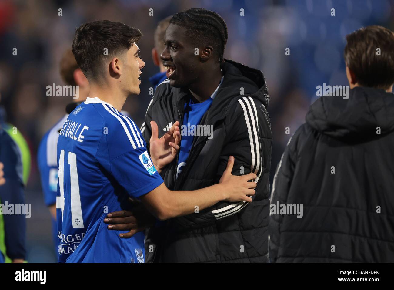 Como, Italy. 13th Apr, 2025. Assane Diao of Como 1907 reacts with team ...