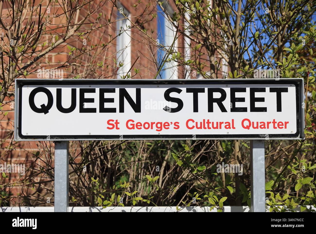 Road signs in St George's Cultural Quarter, Leicester, UK Stock Photo ...