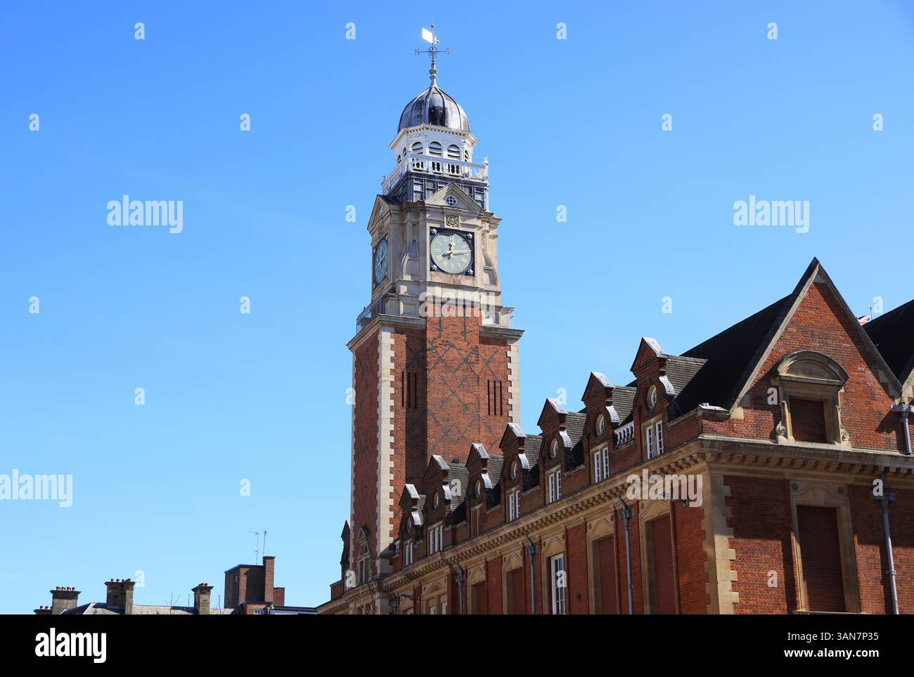 Clock tower of Leicester Town Hall, built in the Queen Anne style in ...