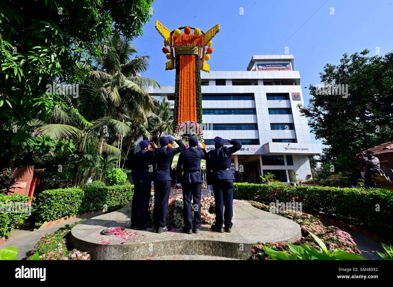MUMBAI, INDIA - APRIL 14: Fire Brigade personnel pay tribute to the ...