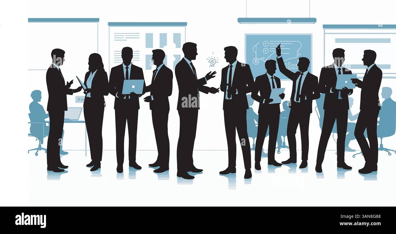 Business Meeting Silhouette Illustration – Corporate Teamwork Vector ...