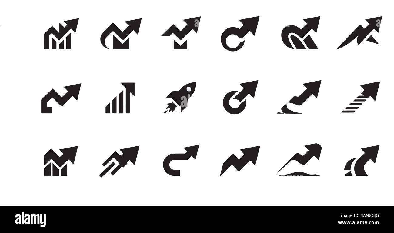 Upward Arrow and Growth Symbol Icons Vector Set for Business and Finance Stock Vector Image ...