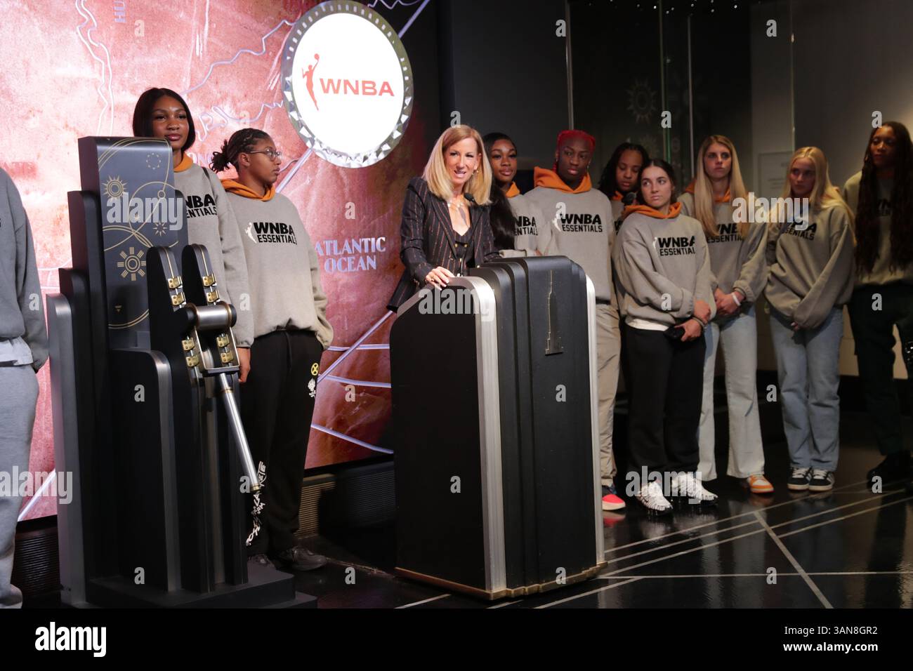 NEW YORK, NY - APRIL 14 2025: WNBA Commissioner Cathy Engelbert joins ...