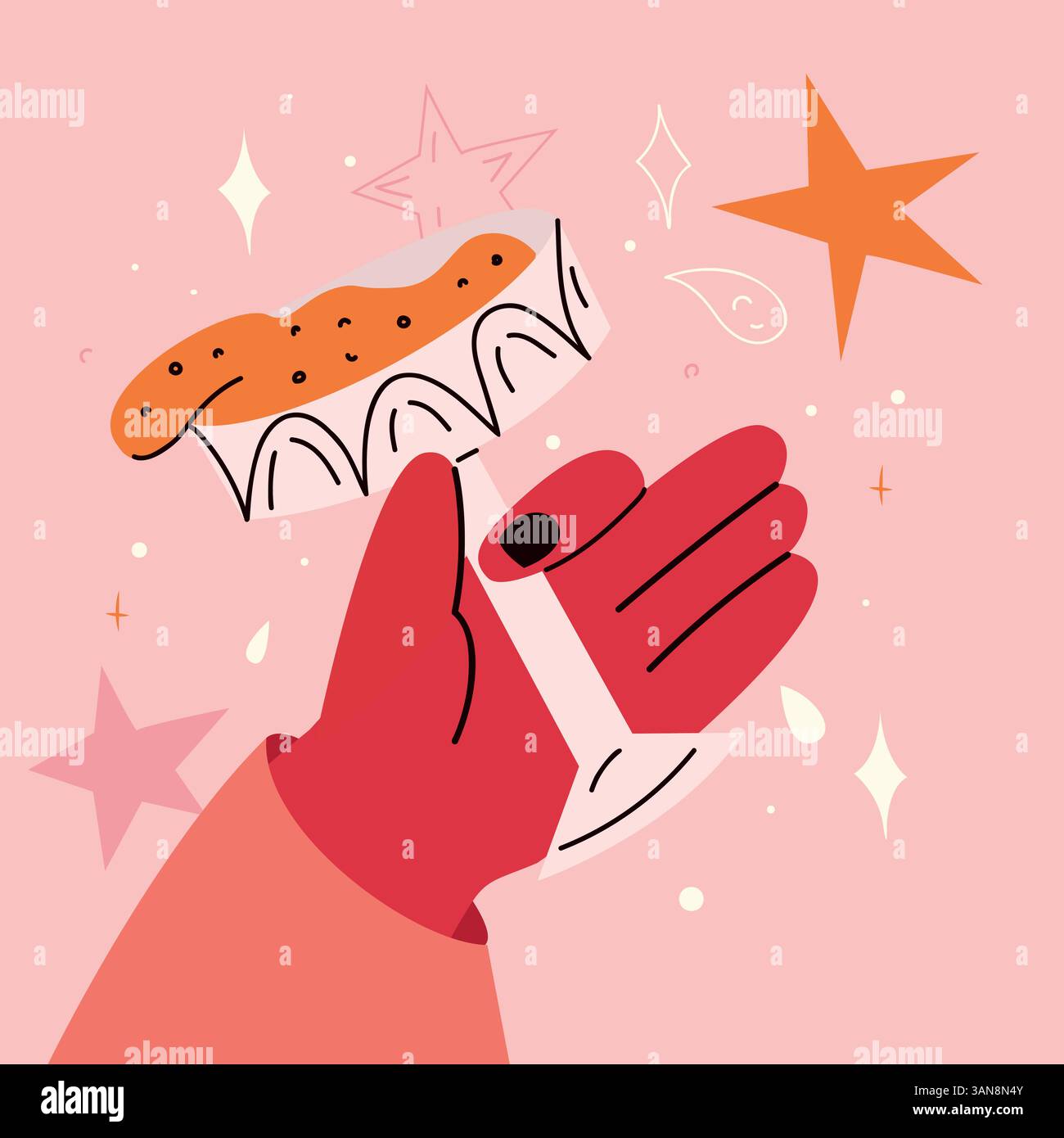 Colorful hand holding a sweet dessert with festive sparkles whimsical ...