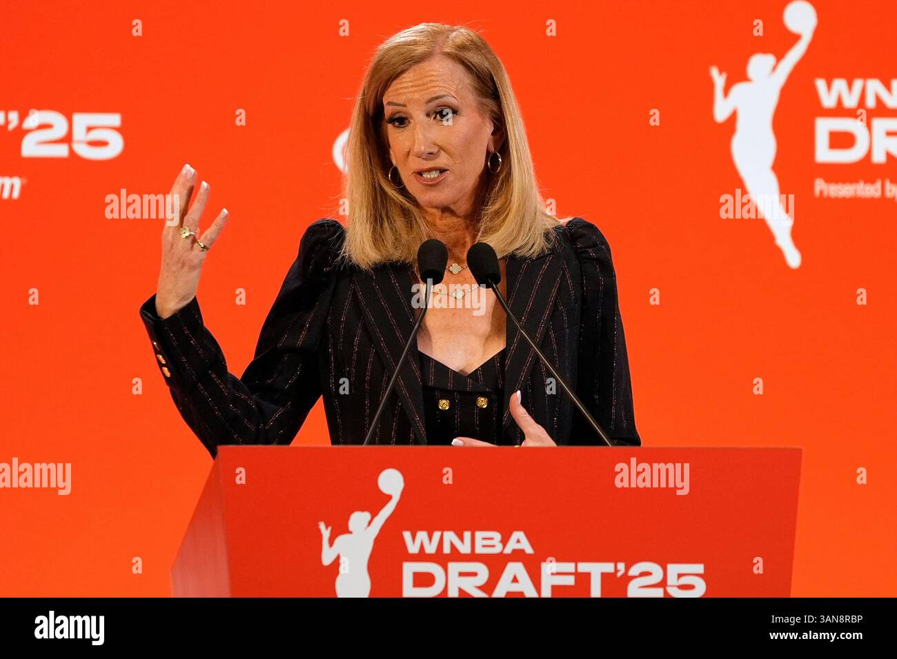 WNBA commissioner Cathy Engelbert speaks at a news conference before ...