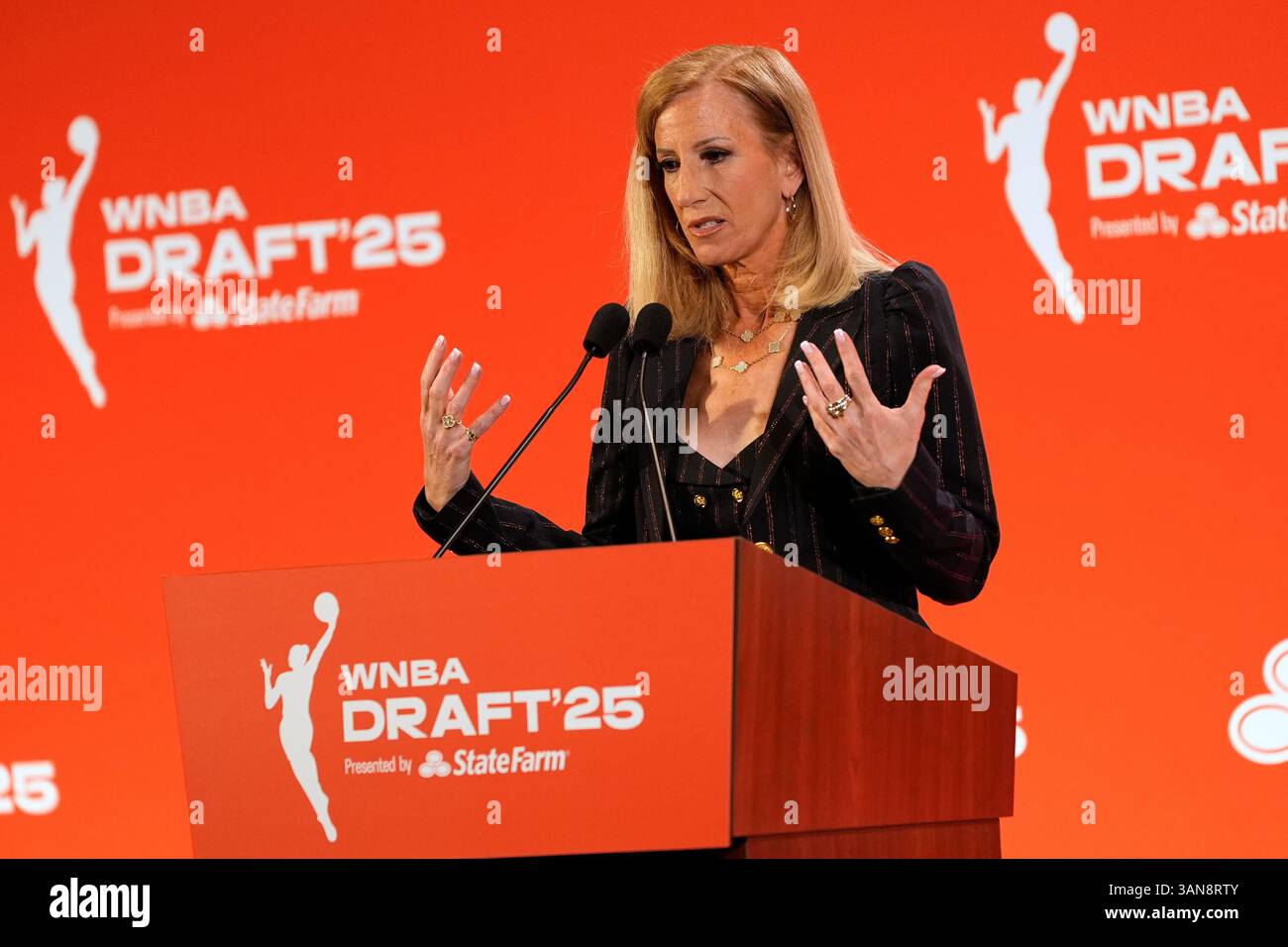 WNBA commissioner Cathy Engelbert speaks at a news conference before ...