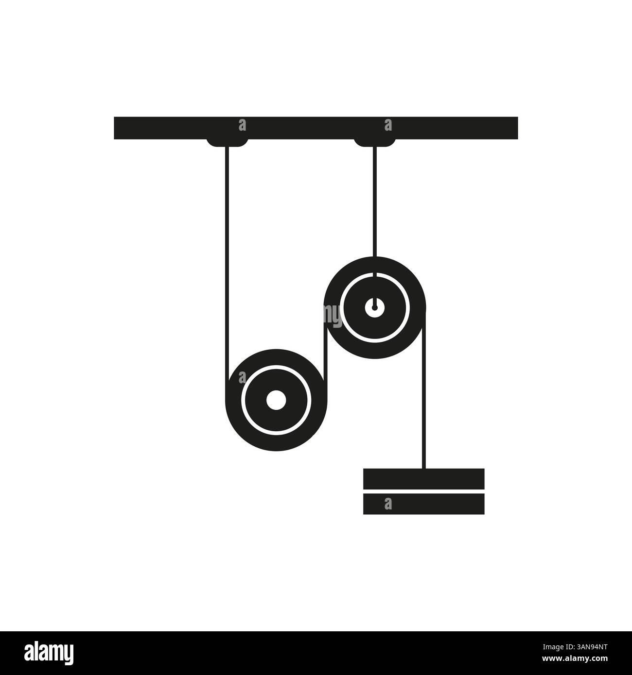 Pulley block icon. Black mechanical symbol. Weight lifting system ...