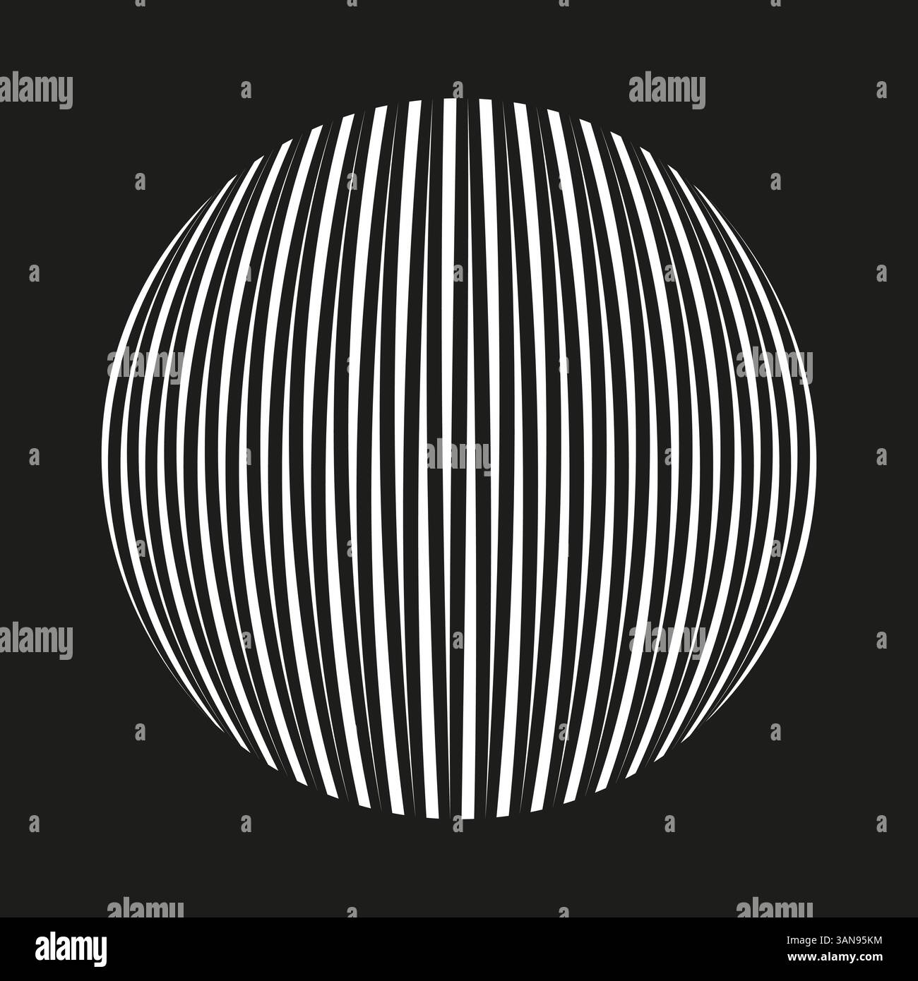 Striped sphere vector. Vertical lines symbol. White globe shape. Black ...