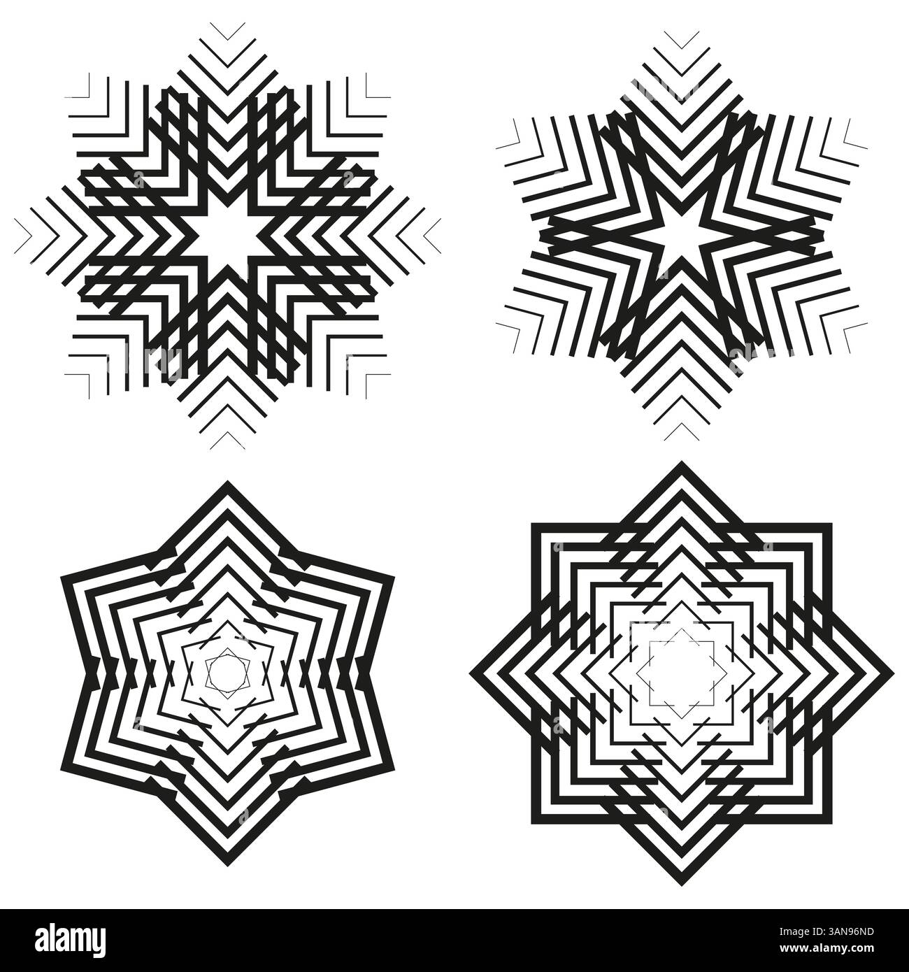Star pattern shape. Geometric optical figure. Radiant stripe contour. Vector black illusion ...