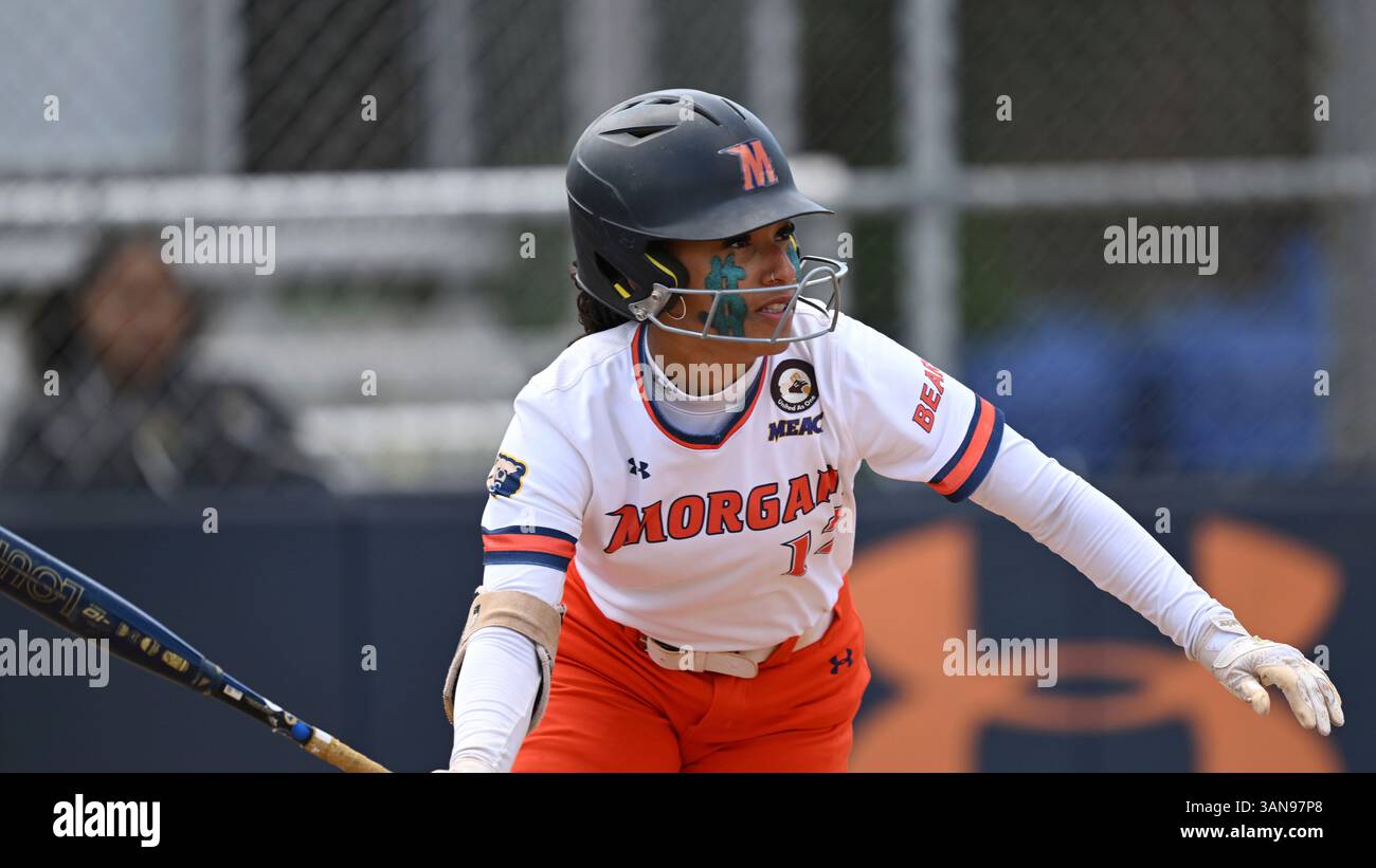 Morgan State's Morgan Harrell-Alvarez bats during an NCAA softball game ...