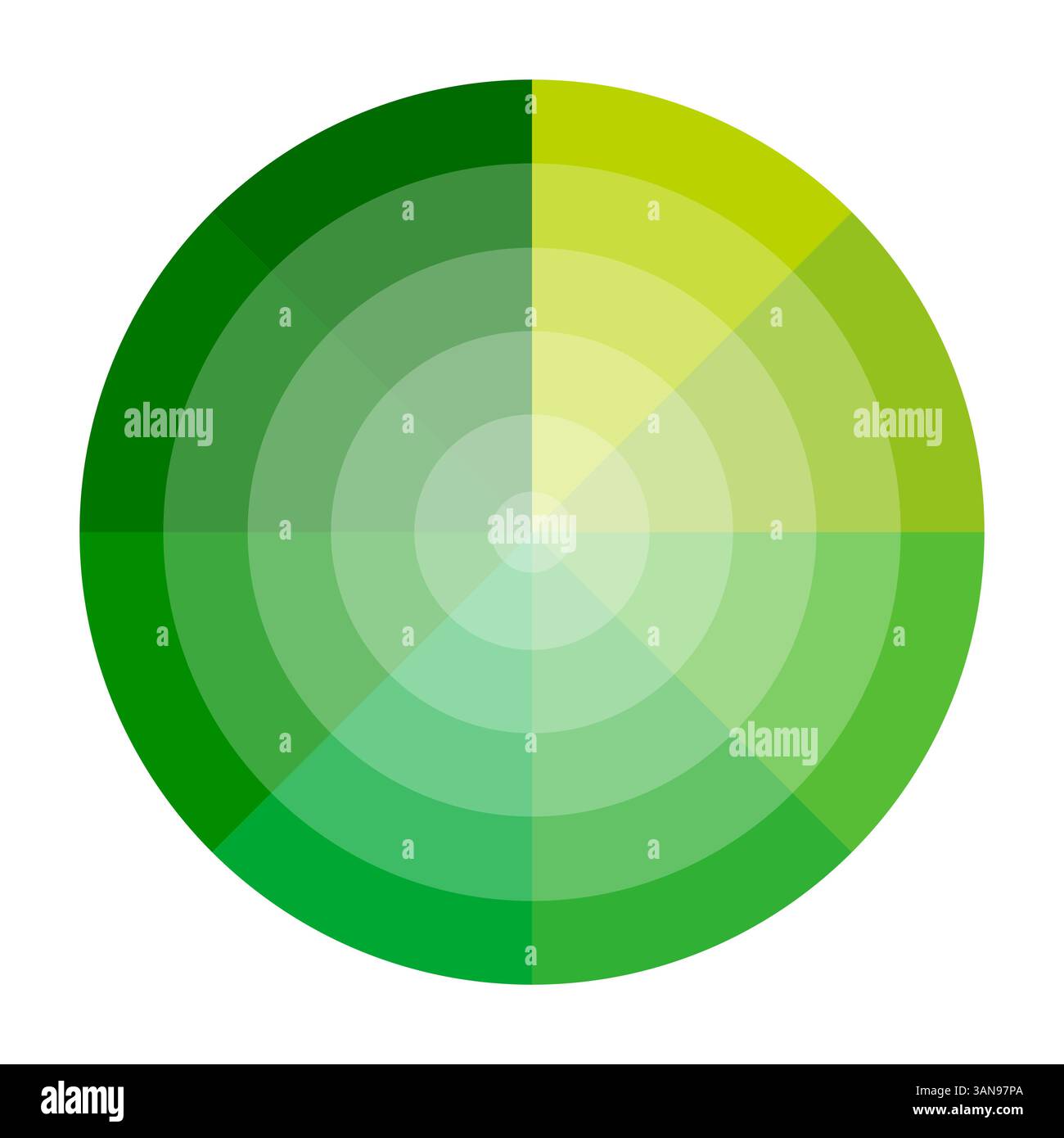 Green yellow circle. Vector segmented radar. Gradient zone illustration. Round color symbol ...