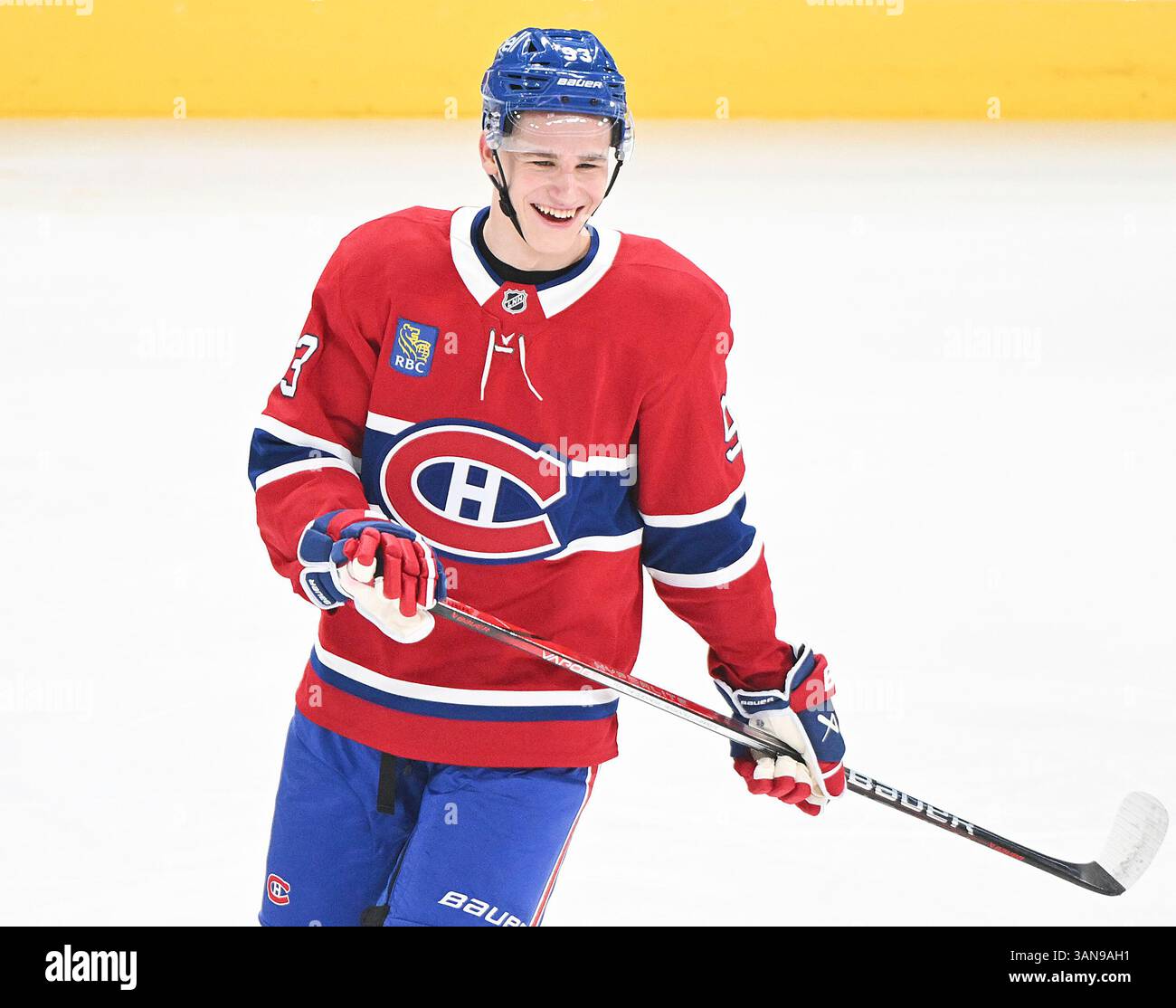Montreal Canadiens' Ivan Demidov smiles as he skates prior to an NHL ...