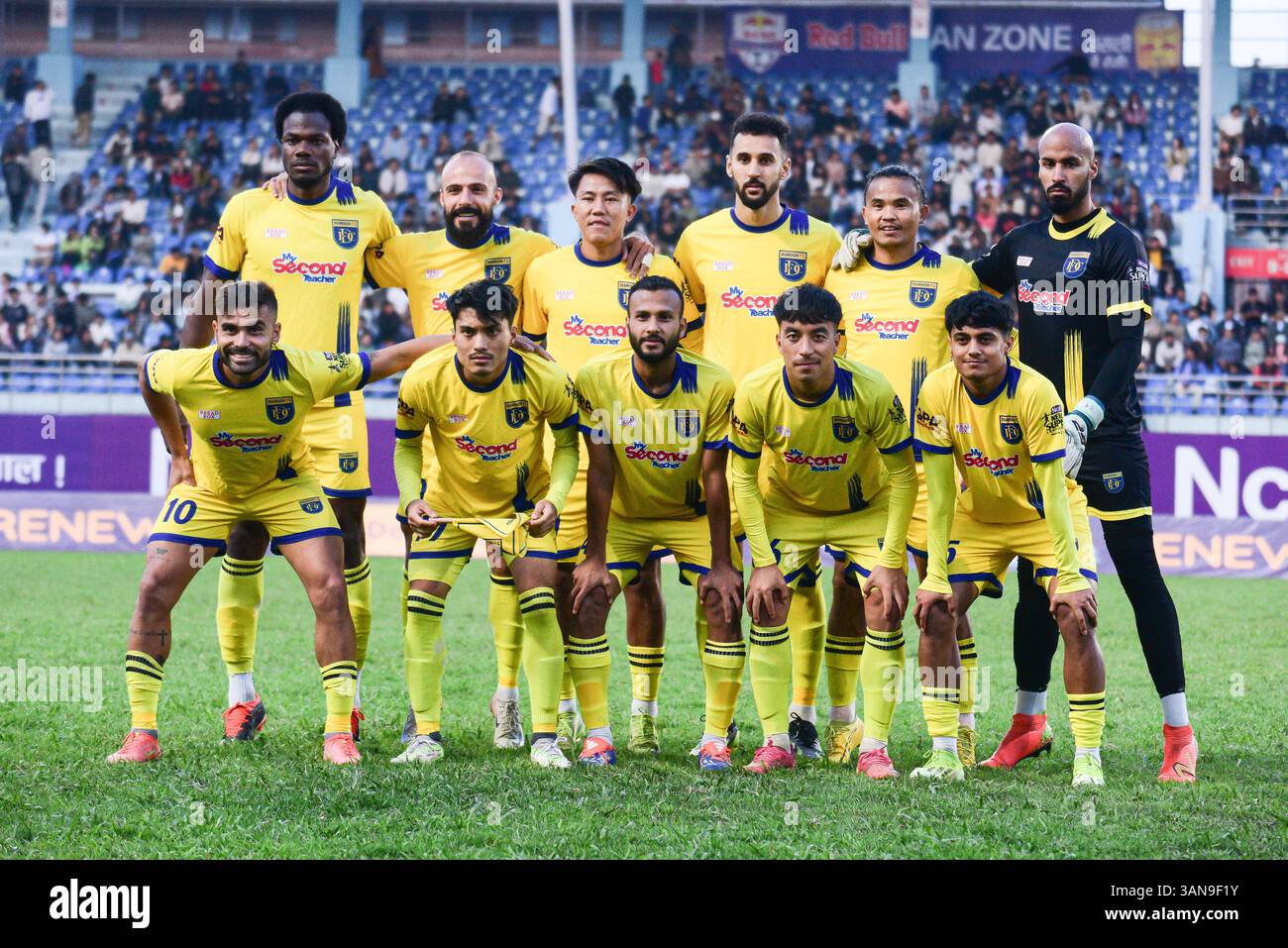 April 14, 2025, Kathmandu, Bagmati, Nepal: DHANGADHI FC players pose ...