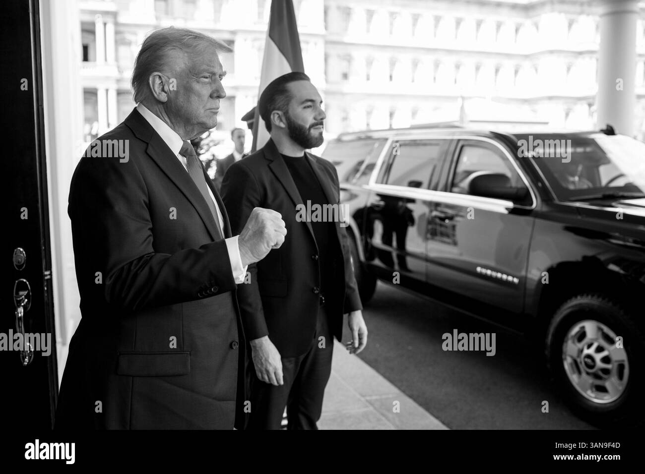 President Donald Trump greets President Nayib Bukele of El Salvador ...