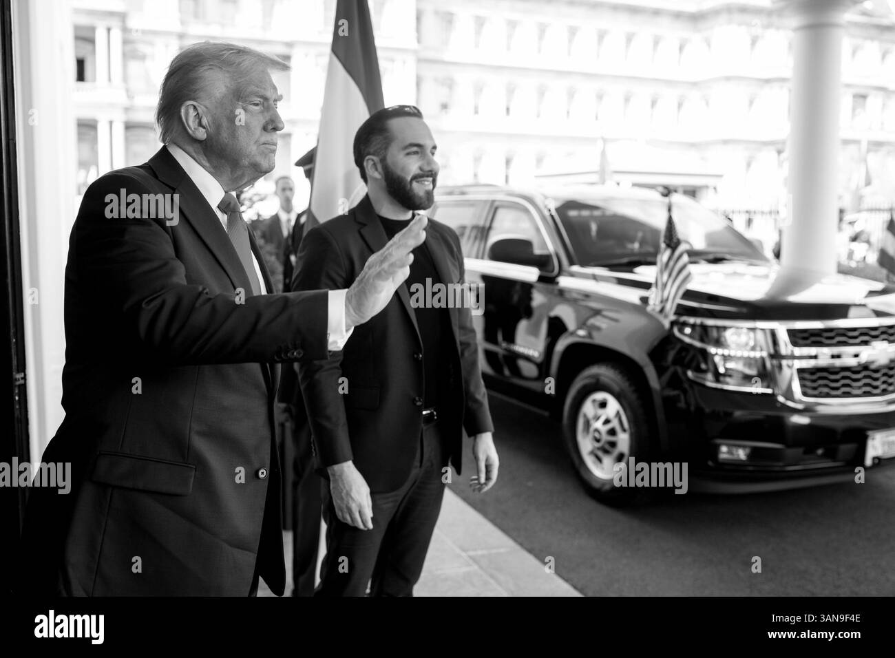 President Donald Trump greets President Nayib Bukele of El Salvador ...