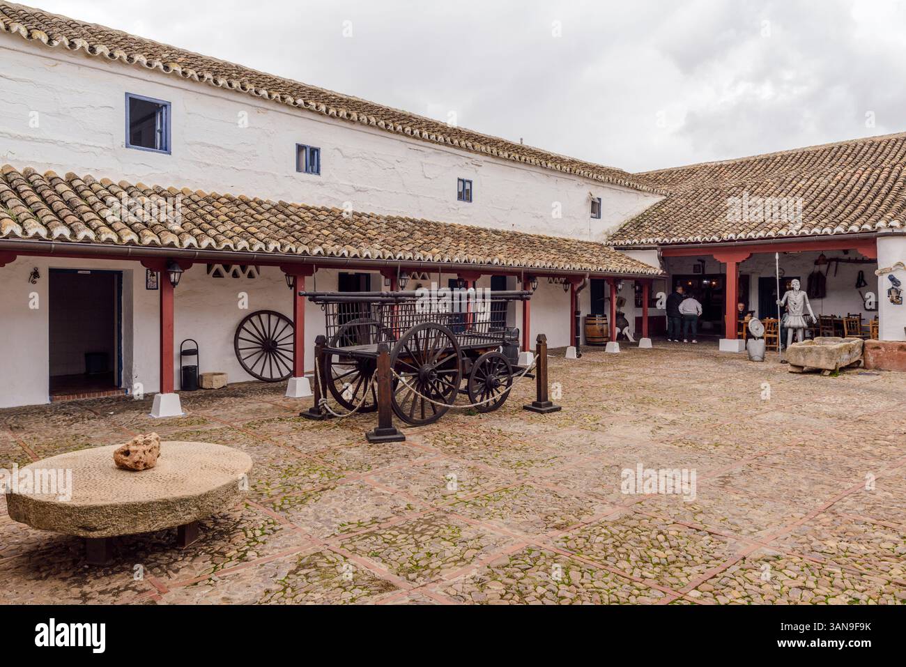 Typical courtyard of the Quixote inn in the town of Puerto Lapice is a ...
