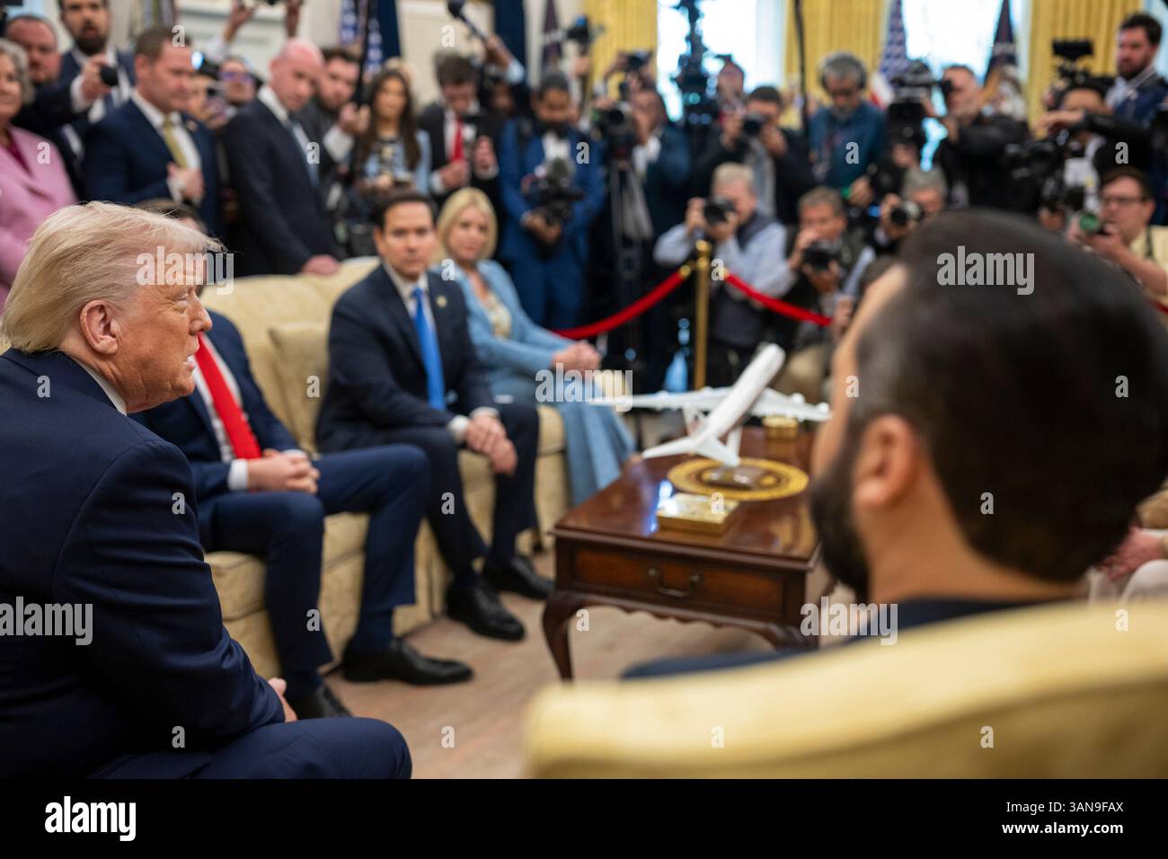 President Donald Trump hosts a bilateral meeting with President Nayib ...