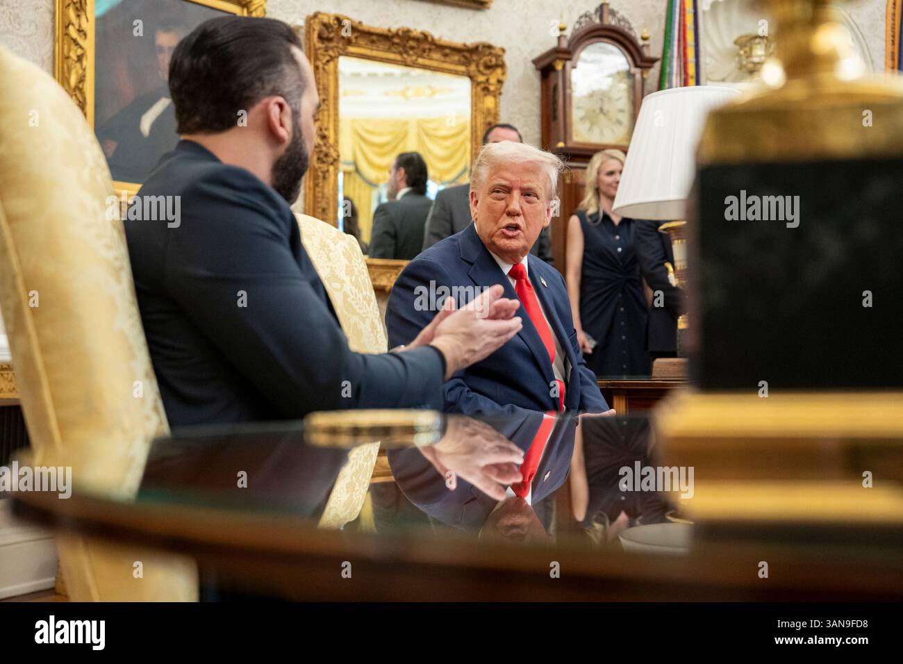President Donald Trump hosts a bilateral meeting with President Nayib ...