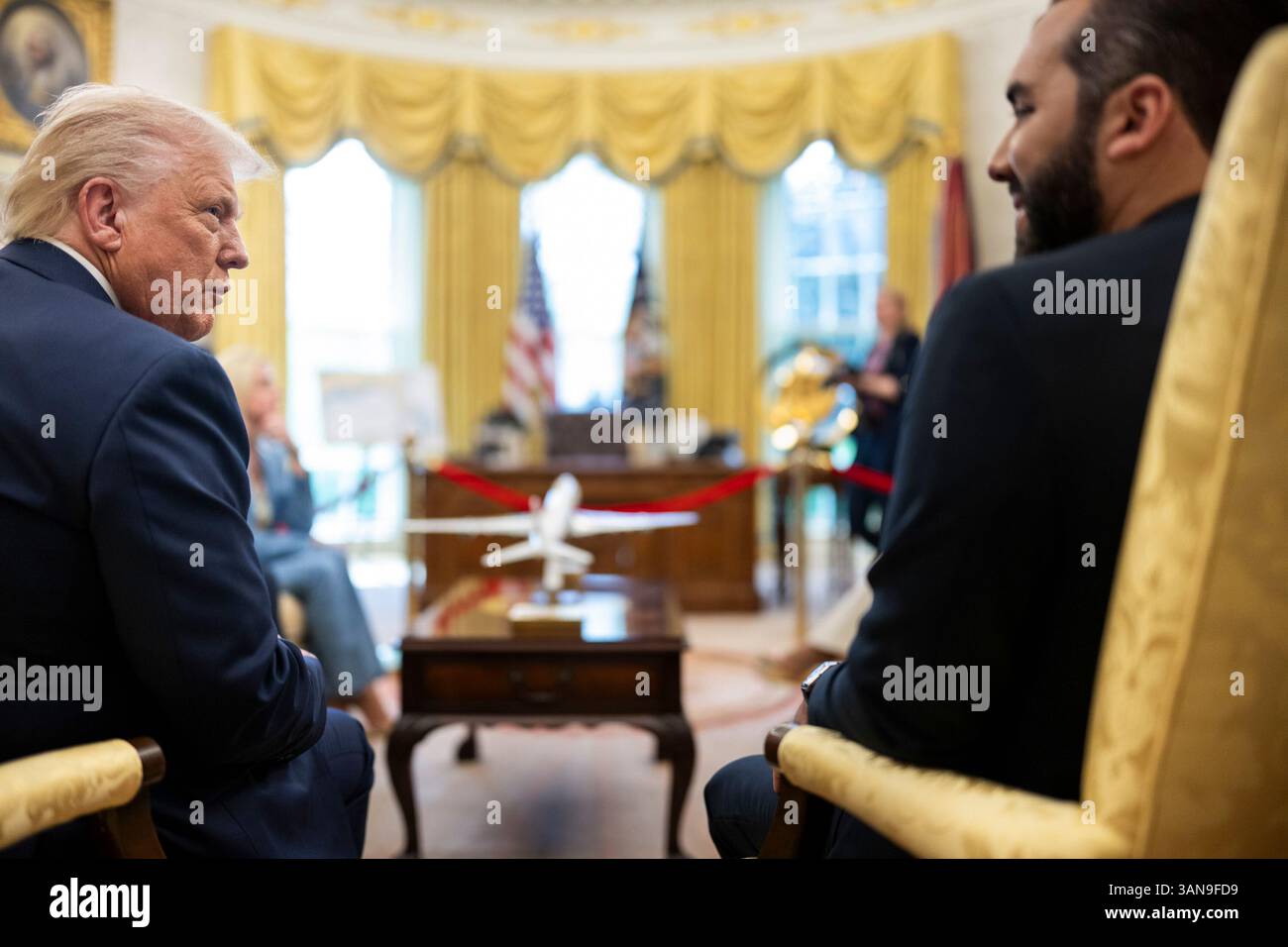 President Donald Trump hosts a bilateral meeting with President Nayib ...
