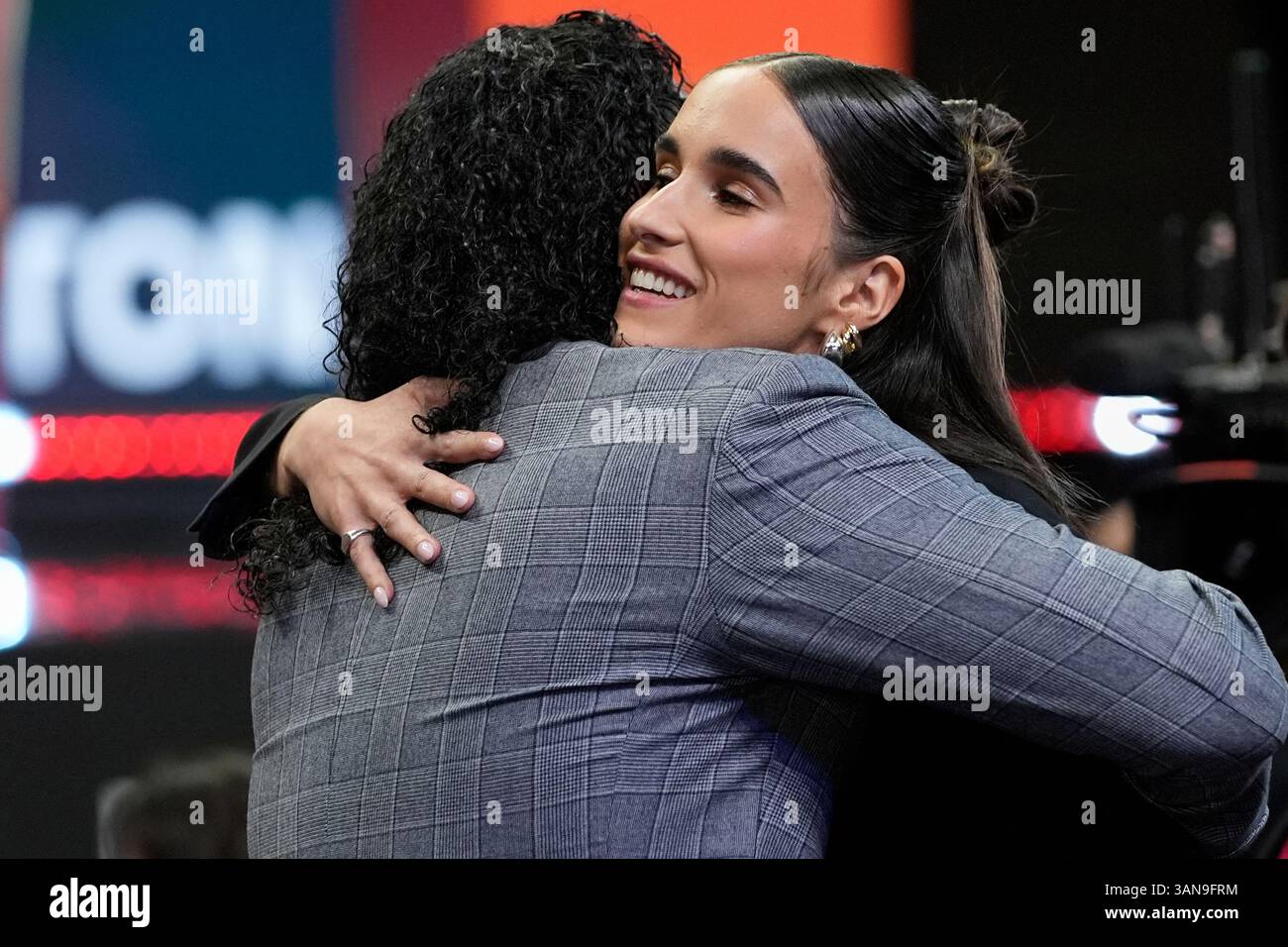 Notre Dame's Sonia Citron, right, reacts after being selected third ...