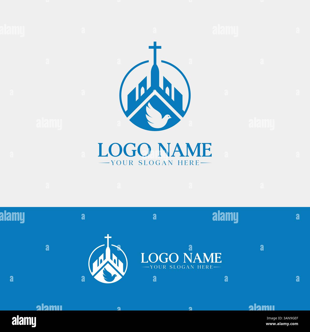 Christian logo design with a Church, Christian cross, and peaceful dove ...