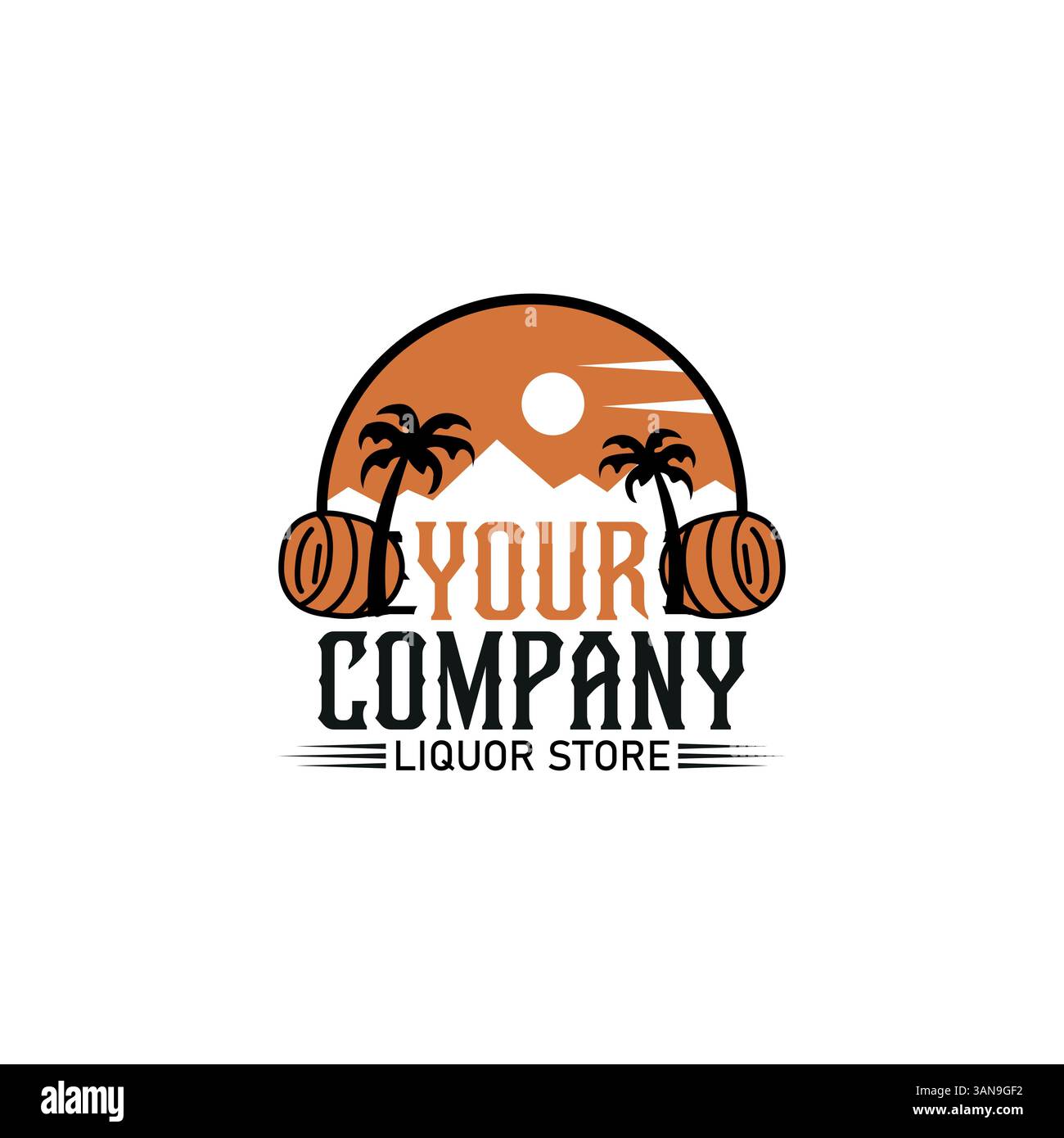 A circle with a palm tree and a mountain in the background with a ...