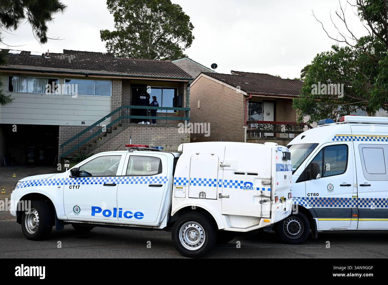 Sydney, Australia. 15th Apr, 2025. NSW Police and Forensics officers attend the scene of a fatal ...