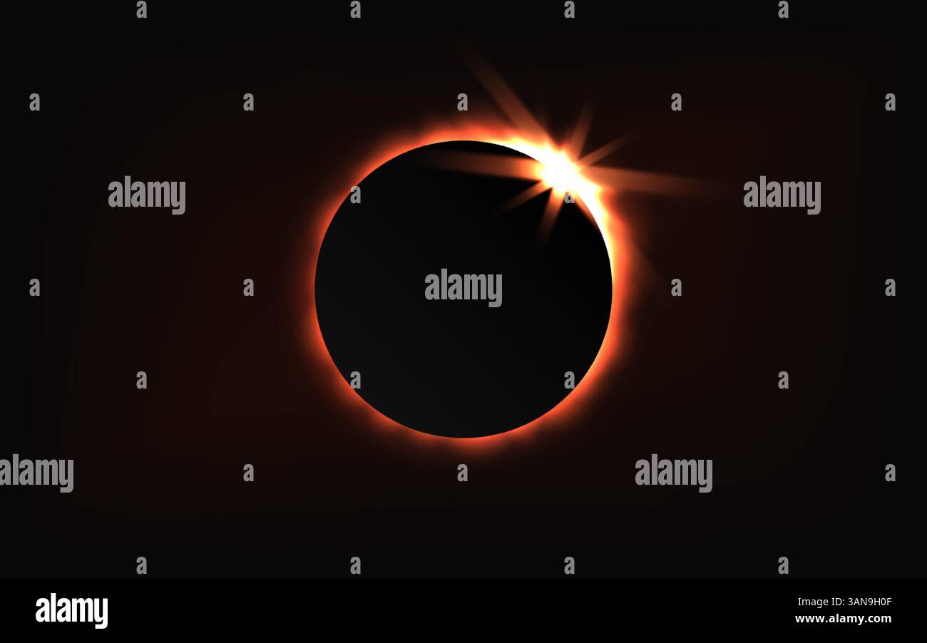 Total solar eclipse. Black circle with glowing rays. Realistic sun ...
