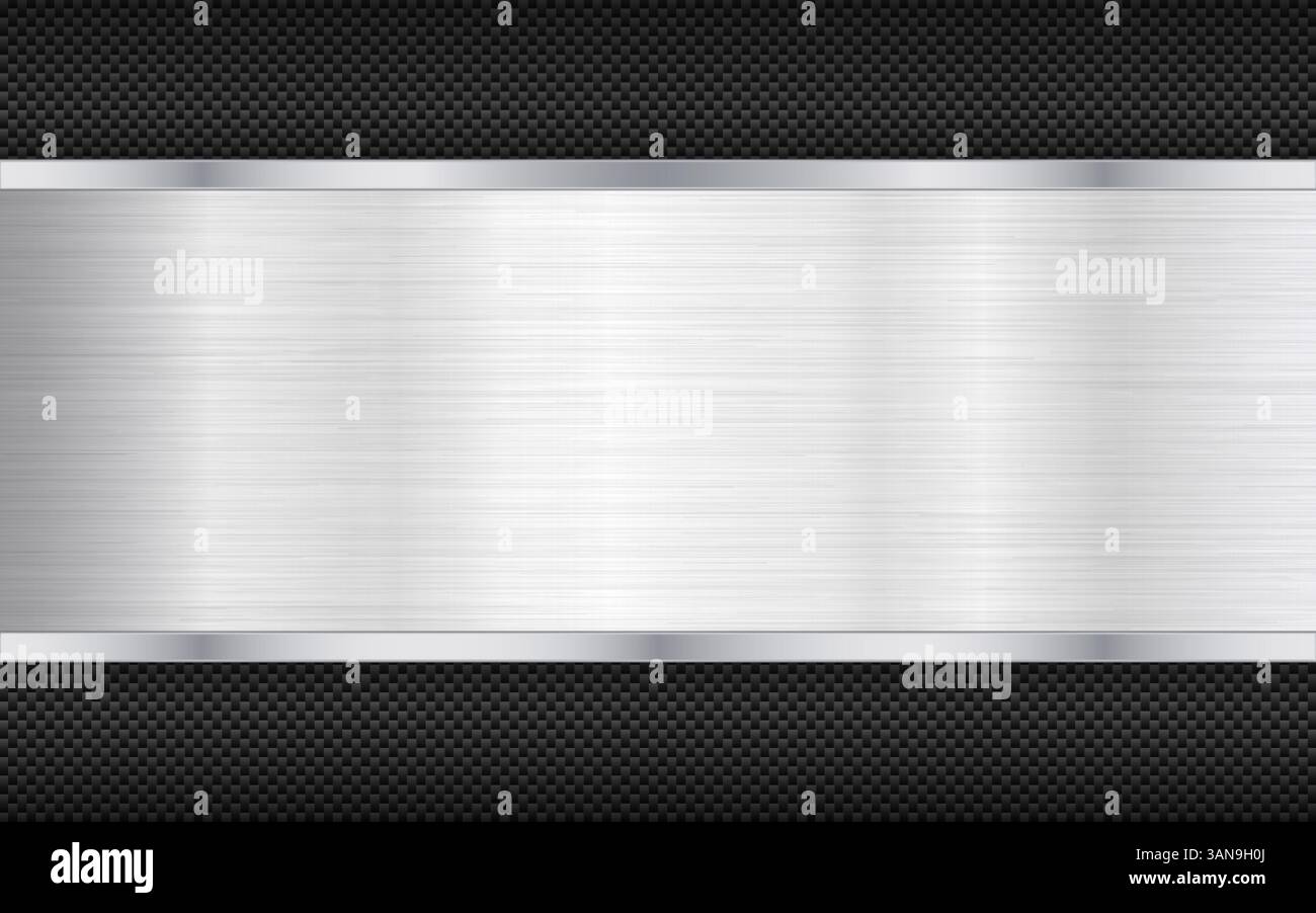 Carbon fiber background with metal plate. Industrial texture with steel ...