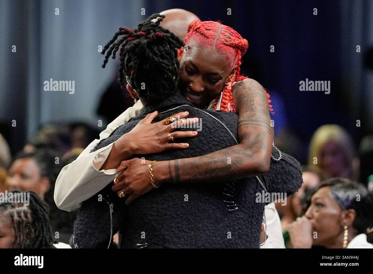North Carolina State's Saniya Rivers, right, celebrates after being ...